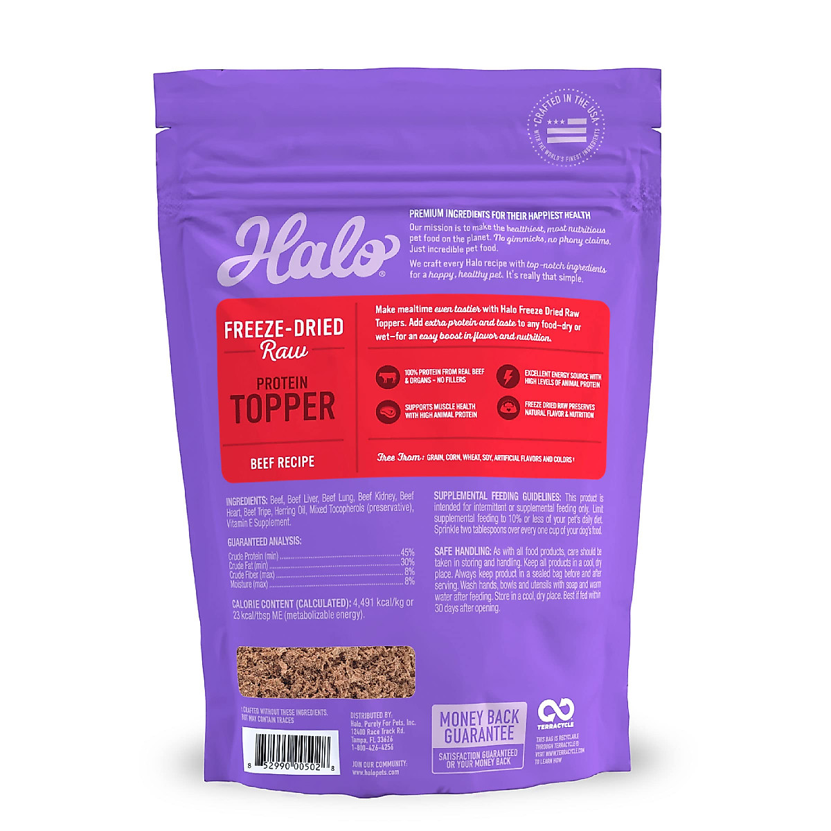 Halo Freeze Dried Raw Topper, Beef Protein Recipe, Freeze Dried Raw, Real Meat Topper, All Life Stages, 3.5-OZ Bag
