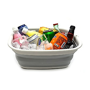 SAMMART 9.45L (2.5 Gallon) Collapsible Tub - Foldable Dish Tub - Portable Washing Basin - Space Saving Plastic Washtub (Grey, M)