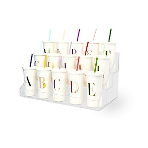 Kate Spade New York Insulated Initial Tumbler with Reusable Straw, 20 Ounce Acrylic Travel Cup with Lid, S (Pink)