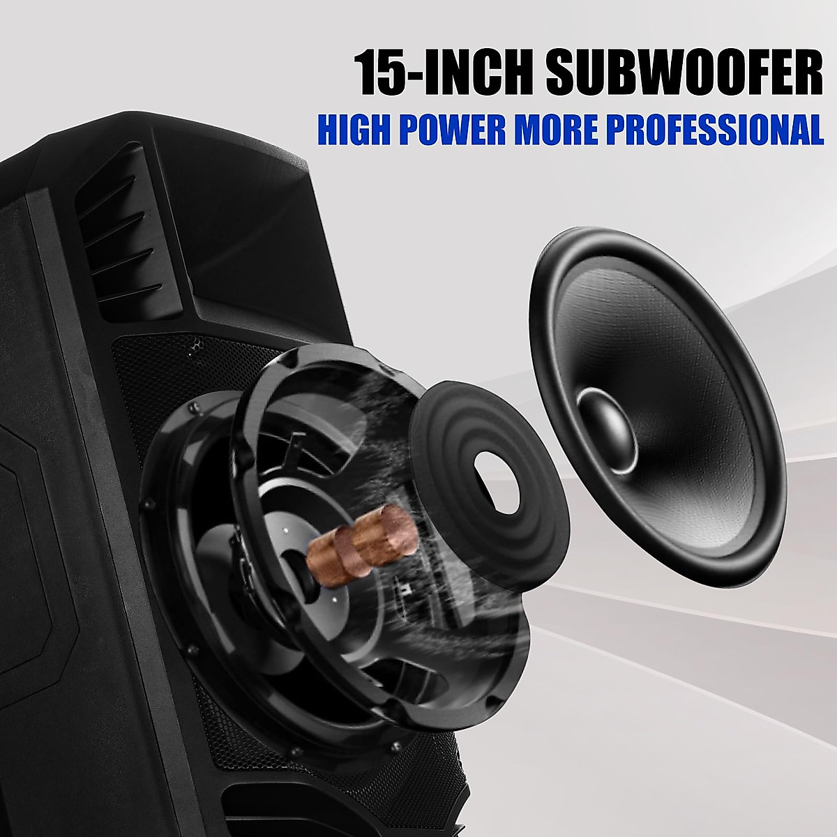PA Speaker System - Active Bluetooth Compatible Speaker with USB, 15 inch Rechargeable Powered Dj, 2 Wireless Microphone.