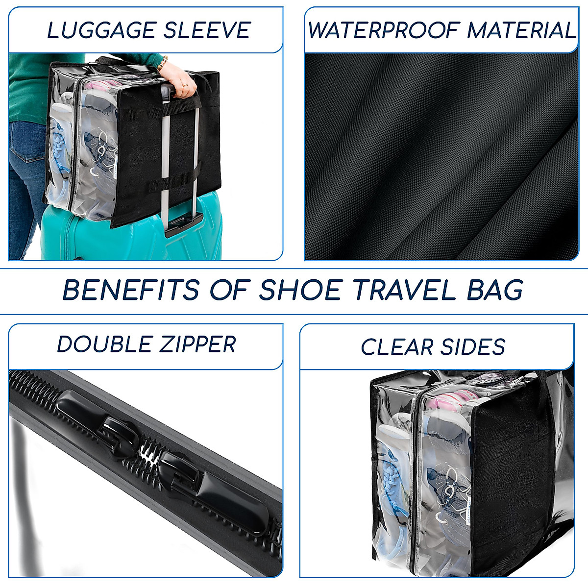 Shoe Travel Bag for Multiple Shoes 8 Pairs - Travel Shoe Organizer - Portable Luggage Shoes Carrier Sneaker Bag - Shoe Storage Case - Oxford