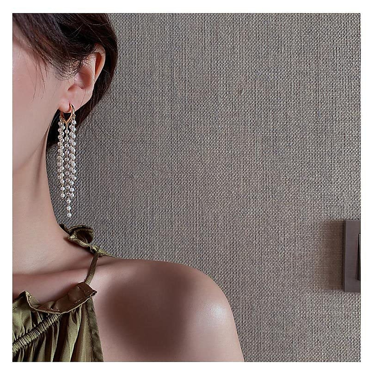 Long Pearl Earrings for Women 14k Gold Plated Pearl Dangle Tassel Earrings Sterling Silver Post Long Pearl Drop Earrings for Prom (Gold)