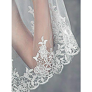Aukmla Wedding Bridal Veils Ivory Beautiful Long Veil with Lace and Metal Comb at the Edge Cathedral Length (Ivory)