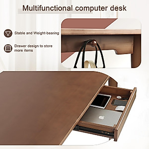 Maydear 47" Bamboo Multipurpose Study Writing Desk with Drawer, Modern Simple Computer & Laptop Table Dining Table for Bedroom, Living Room, Home and Office, Kitchen，Walnut