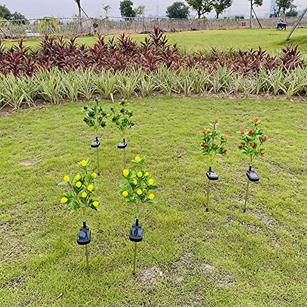 RSTYS 2 Pces Garden Solar Light Outdoor Decorative, 25.6 in Simulated Lemon Solar Lamps, Home Decorative Plastic Waterproof Landscape Lawn Lamp Garden Lights Metal Lamp for Pathway, Lawn, Patio, Yard