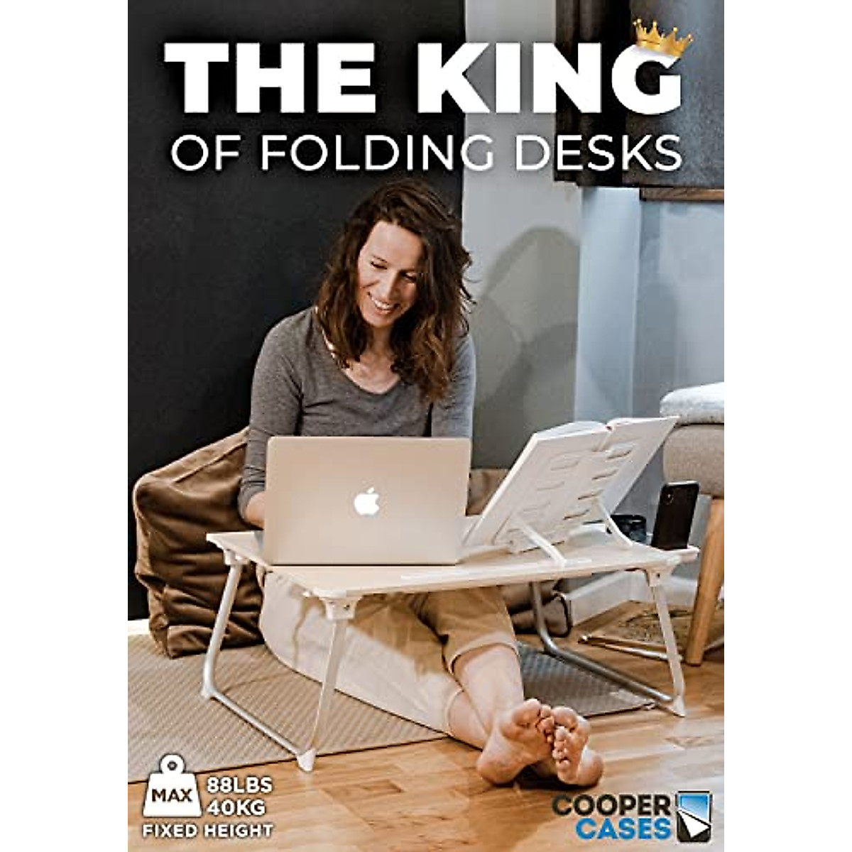 Cooper Mega Table Plus - Premium XXL Extra Large Lap Desk w/Book Stand | Multifunctional Folding Laptop Stand for Bed, Laptop Desk for Bed, Laptop Bed Stand, Laptop Bed Tray, Floor Desk (Black Onyx)