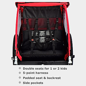 Veelar Sports Bike Trailer Double Seat for 1 or 2 toddlers, Kids, Child Bicycle Carrier (Red)