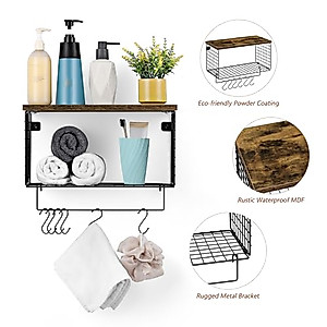 Bathroom Towel Rack Wall Mounted Tower Holder with Tower Bar Farmhouse Bathroom Storage Organizer Shelf Holder for Bathroom Laundry Room Livingroom Bedroom 6 Hooks