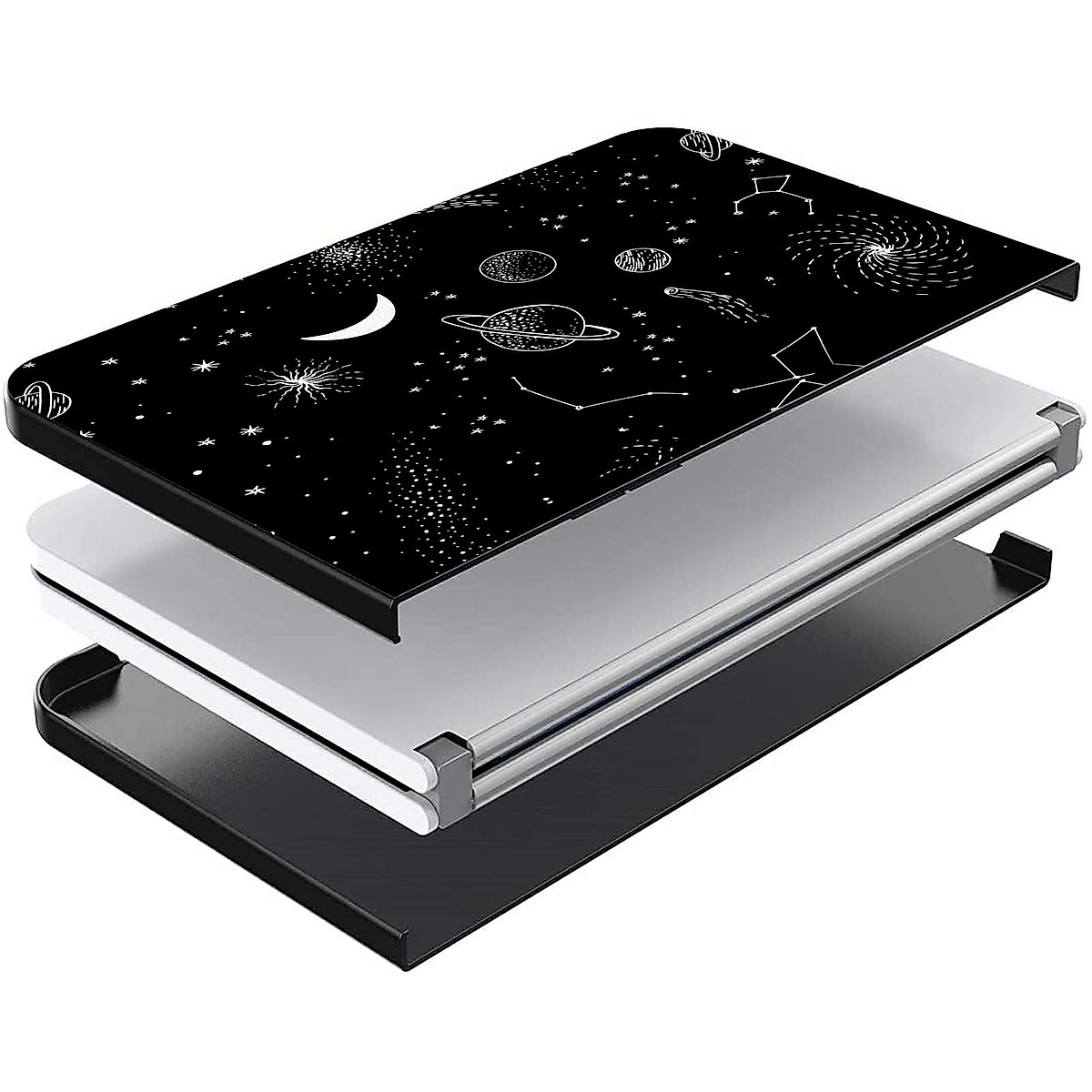 BWEGRHE Moon Spaceship Designed for 8.1" Microsoft Surface Duo Case, Full Cover Ultra Thin PU Leather Back Hard PC Phone Case for Microsoft Surface Duo (2020)