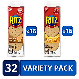 RITZ Peanut Butter Sandwich Cracker Snacks and Cheese Sandwich Crackers, Snack Crackers Variety Pack, 32 Snack Packs (6 Crackers Per Pack)