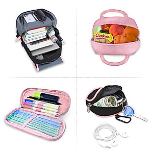 Backpack for Teen Girls, 4-in-1 School Backpack for Girls Women Female, Kids Bookbag/Lunch Box/Pencil Case/Coin Purse, Bag Set for Primary Junior Middle High School College, with USB, Headphone Ports