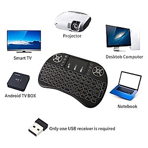 Wireless Mini Keyboard and Touchpad Mouse 2.4GHz Backlit Universal Remote Controller for Gaming Rechargeable Li-ion Battery for Google Android TV Xbox, PS3, PC, Windows Roku iptv Gaming