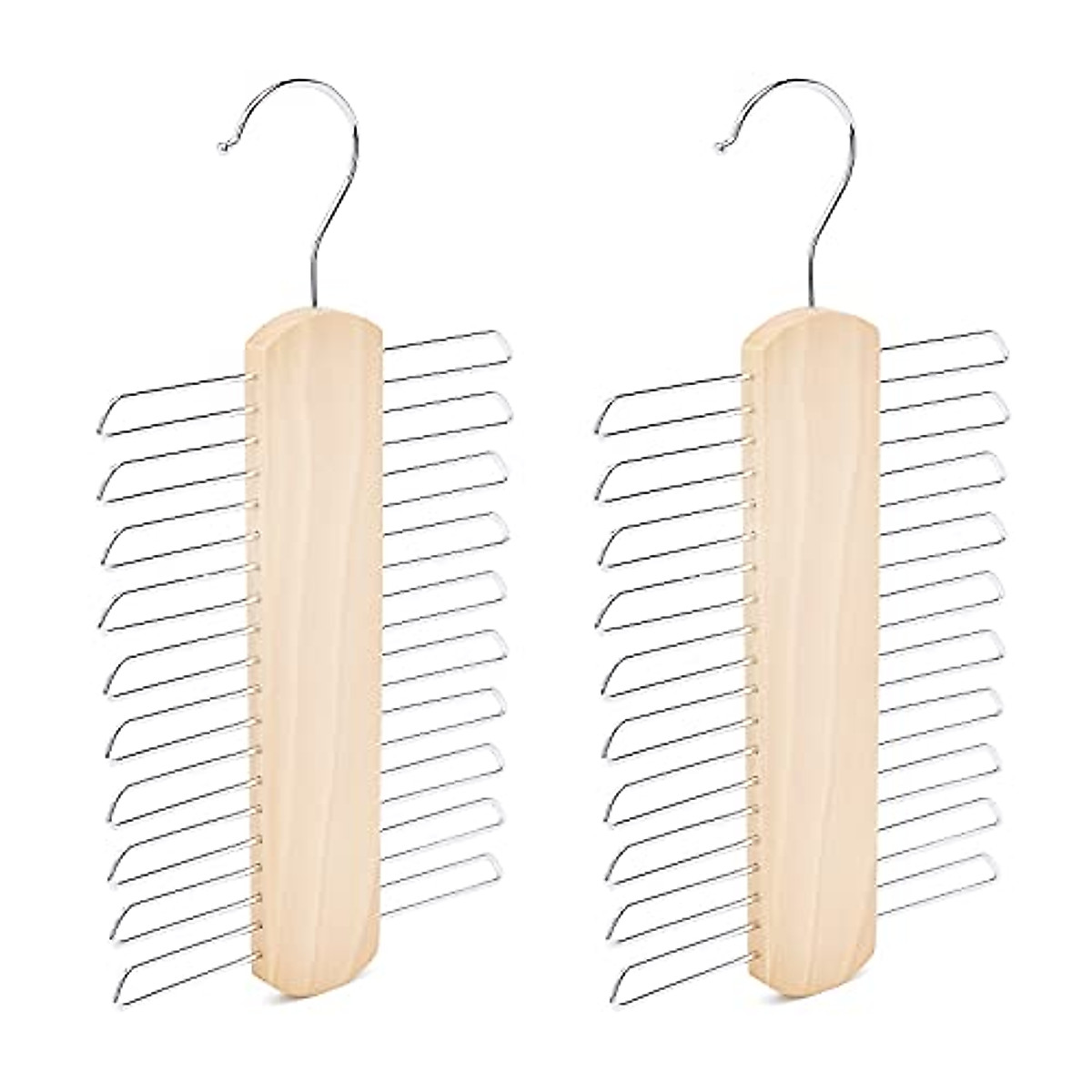 Amazon Basics 20 Bar Wooden Tie Hanger & Belt Rack - Natural, 2-Pack