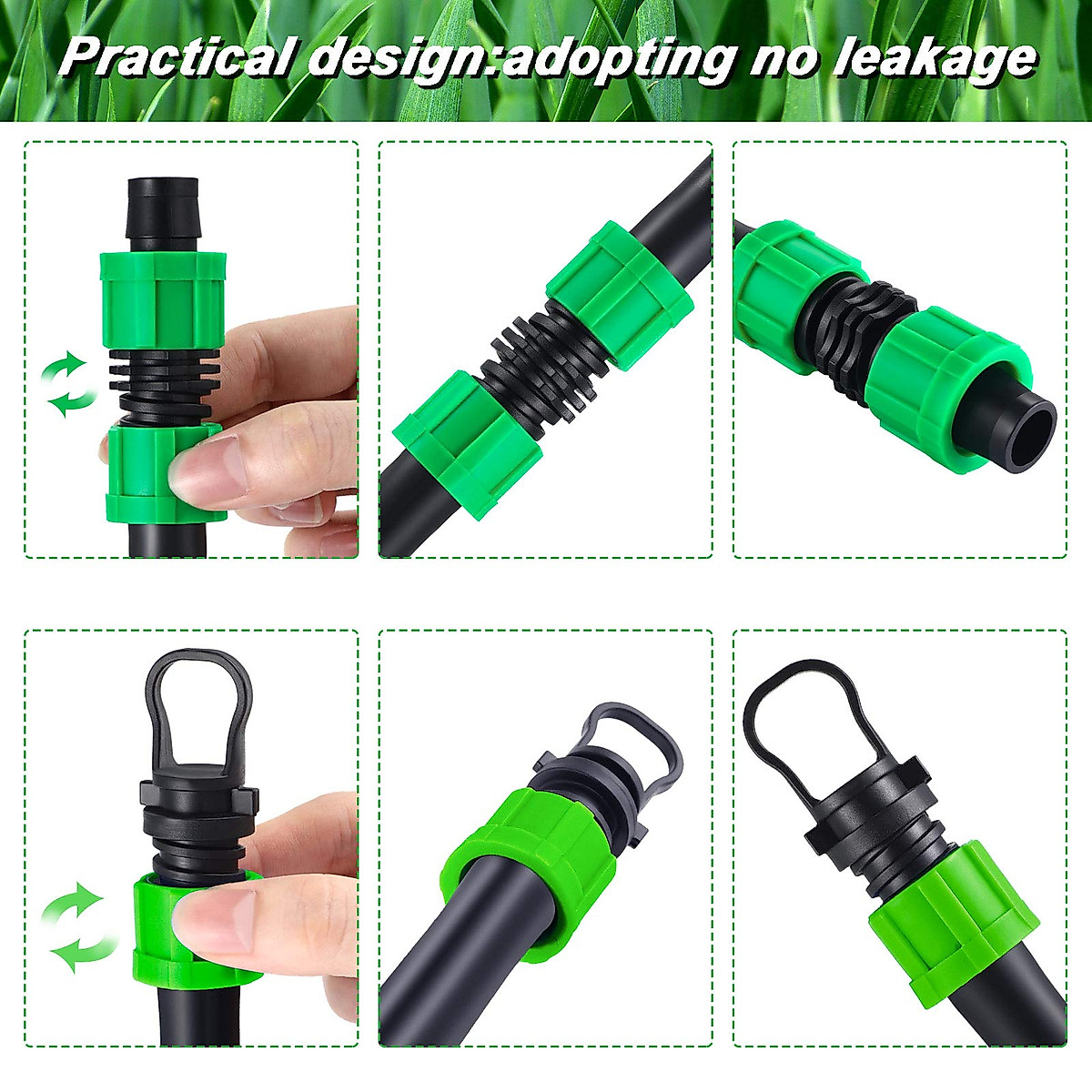 12 Pieces Drip Irrigation Coupling and Drip Irrigation Tubing End Cap Plug 1/2 Inch Universal Drip Irrigation Fitting Compatible with Most 16-17 mm Drip Tape AG Tubing Drip or Sprinkler Systems