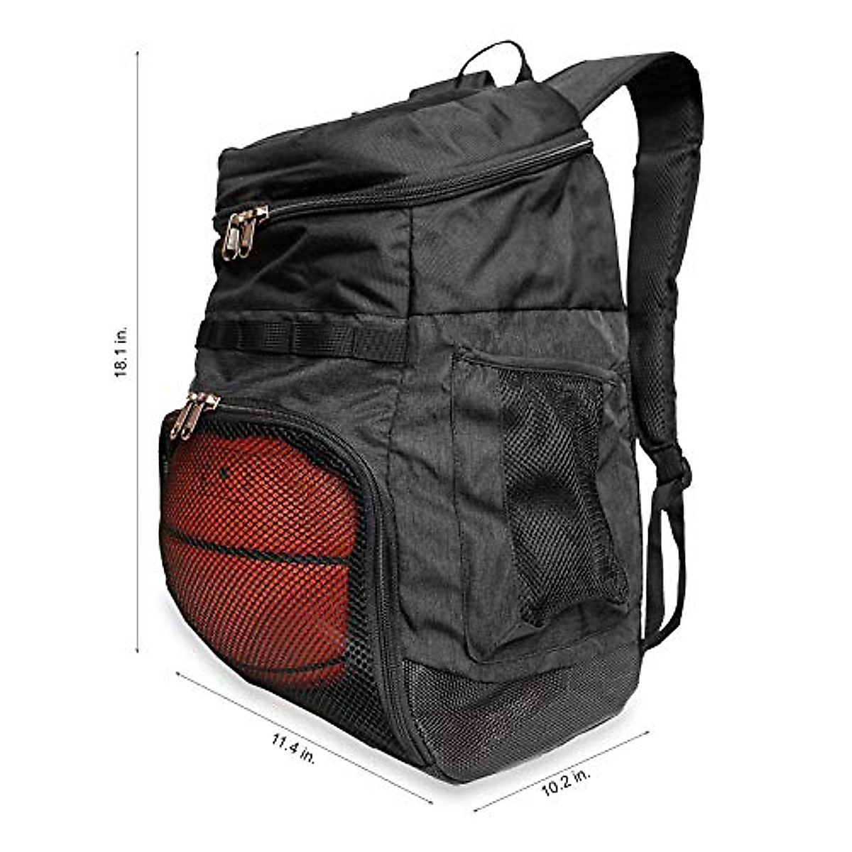 Xelfly Basketball Backpack with Ball Compartment – Sports Equipment Bag for Soccer Ball, Volleyball, Gym, Outdoor, Travel, Team – 2 Bottle Pockets, Includes Laundry or Shoe Bag – 25L (Black)