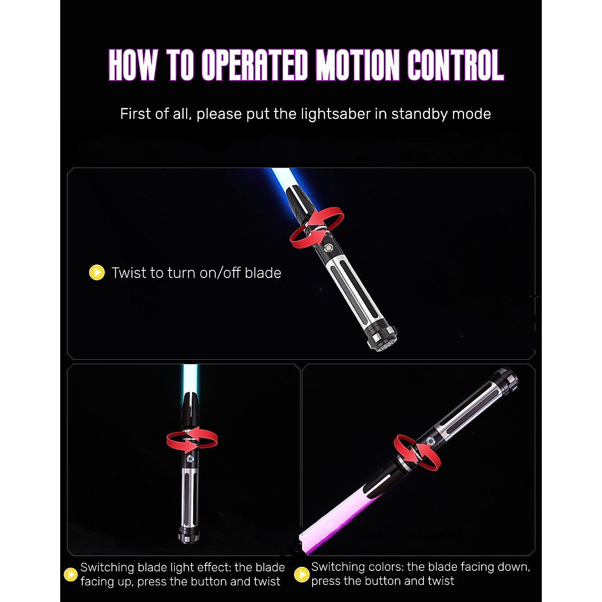 ANASABER Dueling Light Saber, Motion Control Lightsabers for Adults,Smooth Swing Light Saber with 10 Sound Fonts,RGB 12 Colors Changeable, Metal Hilt for Halloween Cosplay Party, Black,S9