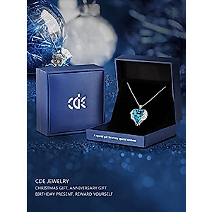 CDE Angel Wing Mom Necklaces for Women Embellished with Austrian Crystals Pendant Necklace Heart Of Ocean Valentine's Day Jewelry Gift for Mom Women Mom Wife Stepmom