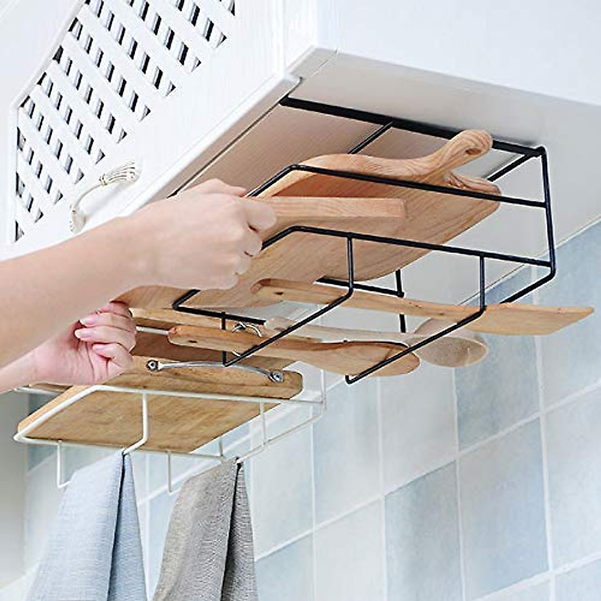 Modernnimalist Shelf,Double-Layer Kitchen Storage Rack Cutting Board Hanging Rack Towel Rack Cutting Board Rack Stainless Steel Hanging Storage Rack Rack/White