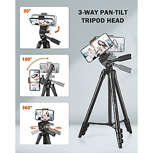 Camera Tripod with Travel Bag, Cell Phone Tripod with Wireless Remote and Phone Holder, Compatible with All Cameras, Cell Phones, Tiktok,Projector, Webcam, Spotting Scopes