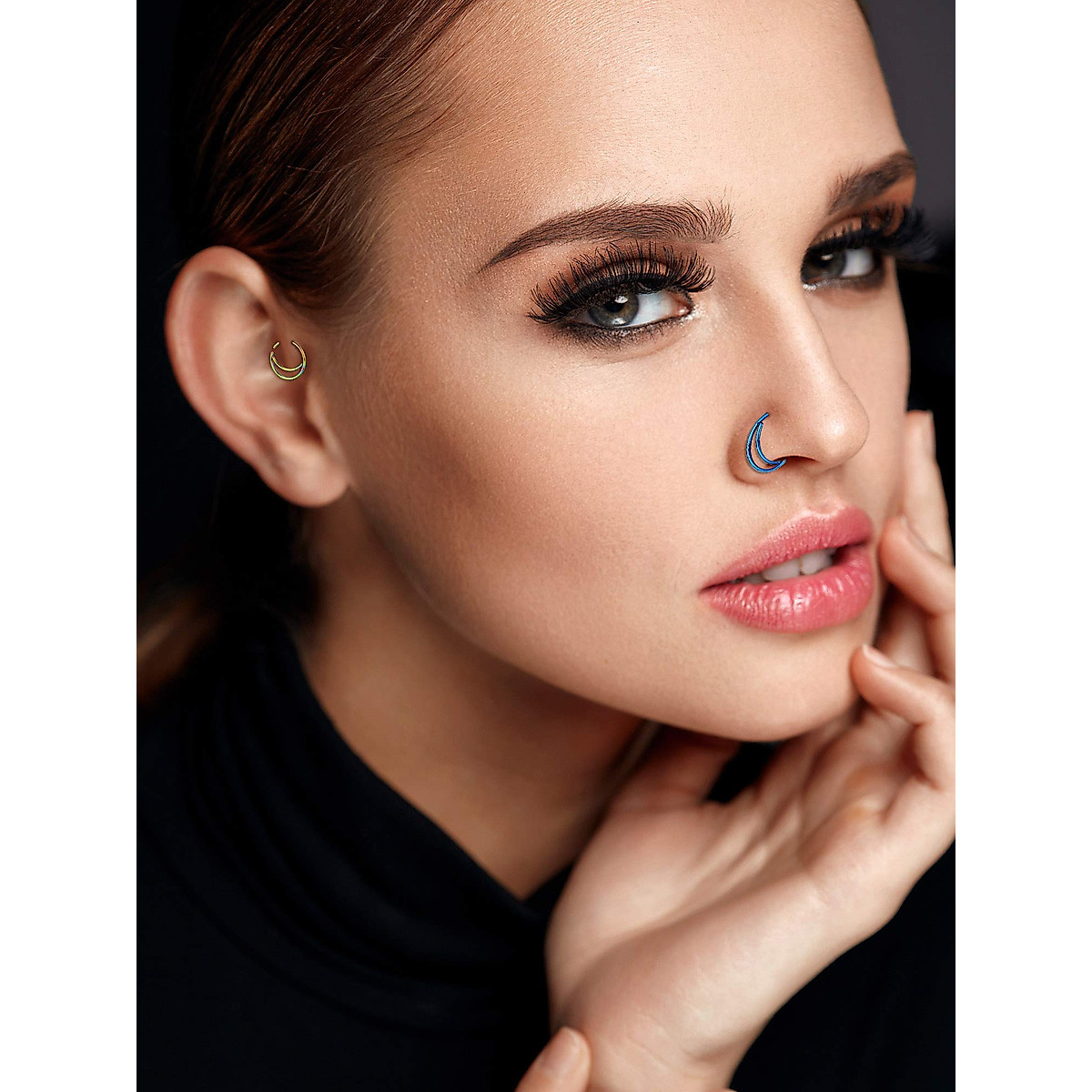 Gejoy 18 Pieces 20 G Moon Nose Ring Surgical Steel Septum Ring for Cartilage Helix Ear Piercing, 3 Sizes, 6 Colors