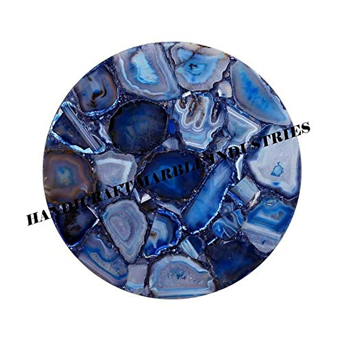 21" Inch Blue Agate Round Coffee Table Top, Agate Table, Stone Coffee Table, Agate Table Top, Agate Coffee Table, Agate Side Table Home Decor