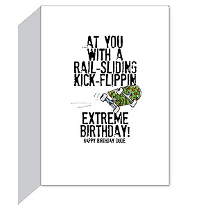 Play Strong Skateboarding Birthday Card 1-Pack (5x7) Power Player Illustrated Sports Birthday Cards Greeting Cards- Awesome for Skateboarders, Coaches and Fans Birthdays, Gifts and Parties!