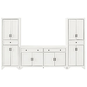 Crosley Furniture Tara 3-Piece Modern Farmhouse Sideboard Buffet Cabinet and Kitchen Storage Pantry Set, Distressed White