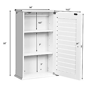 GLACER Medicine Cabinet, Wall Mounted Bathroom Storage Cabinet with Single Louvered Door and Adjustable Shelves, Perfect for Bathroom, Kitchen, Living Room, 14 x 6 x 22 inches (White)