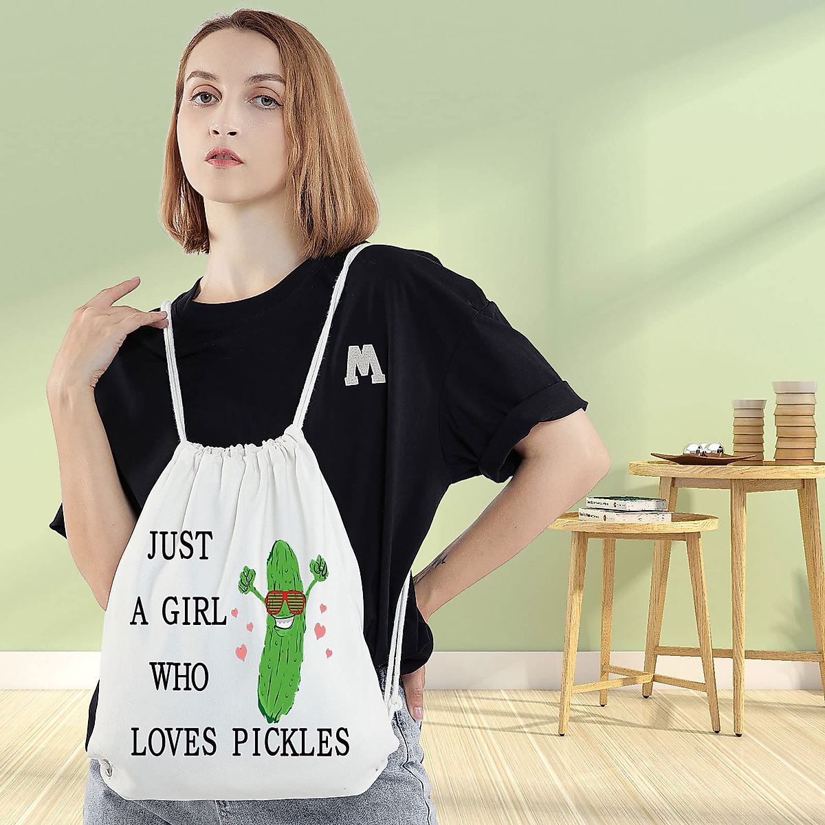 WZMPA Pickle Drawstring Backpack Pickle Food Party Gift Just Who Loves Pickles Drawstring Travel Bag Pickle Lover Gift (Who Loves Pickles)