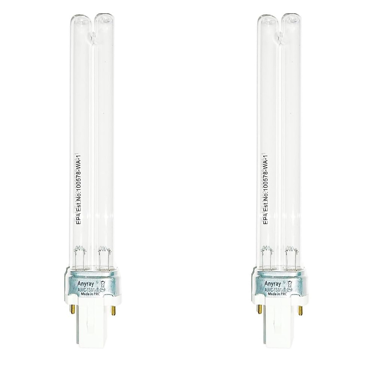 Anyray 2-Bulbs 13 Watt UV-C 13W Germicidal Ultraviolet UV Bulb 13Watt UV Bulb G23 Base AUVC-13W1
