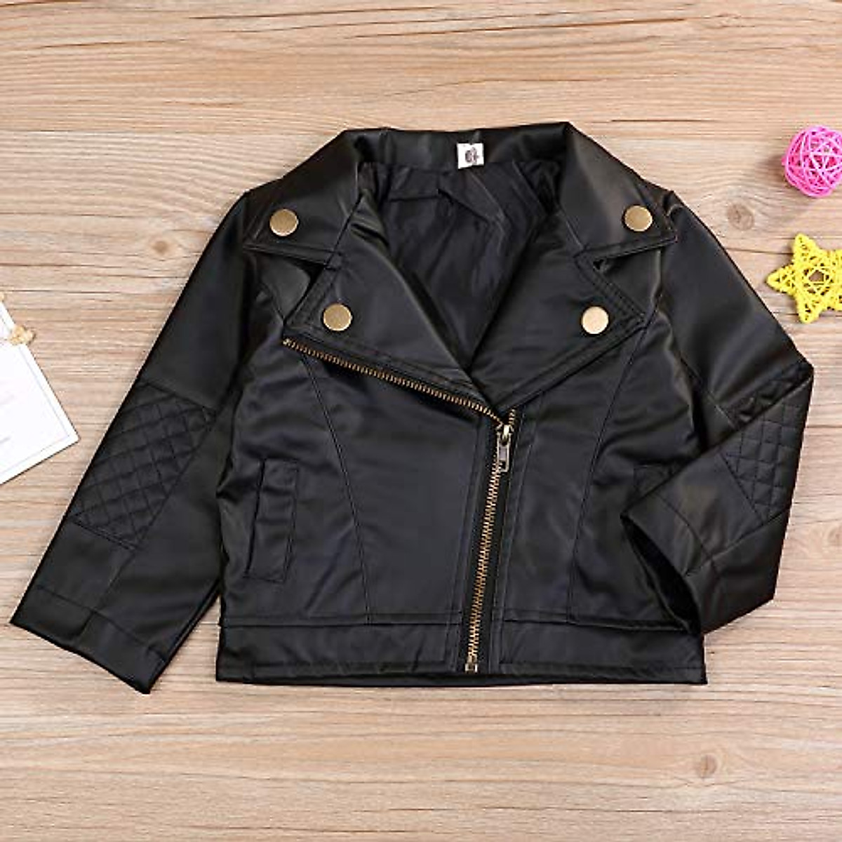 Toddler Boys Girls Motorcycle Faux Leather Jackets Coat Winter Outwear for 1-5Y (Black, 5T)