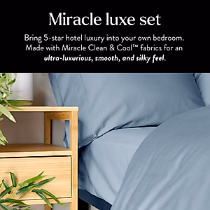 Miracle Made® Luxe Cooling Bed Sheets –Sky Blue,Queen– 4 Piece Silver Infused, 300-Thread-Count Thermoregulating Miracle Clean & Cool ™ Eucalyptus Fabric Sensitive Skin Ultra-Breathable Bedding