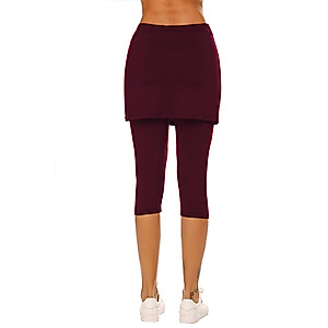 Ekouaer Capri Skirt Active Tight Pants Performance Cycling Skirted Leggings Shorts Skirt Pants Wine Red