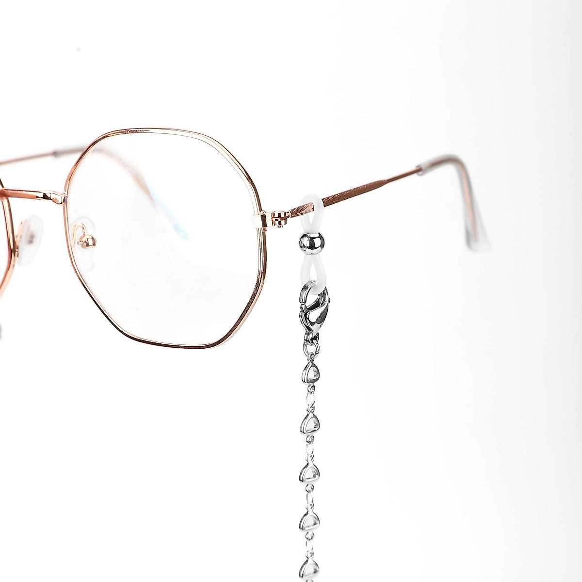 Eyeglass Chain Silver Stainless Steel Handmade Necklace for Reading Glasses Sunglass Beaded Chains for Men Women (2-Heart handmade chain)