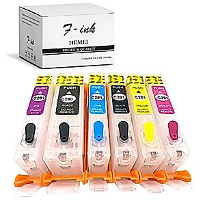 F-ink 6 Colors Empty Refillable Ink Cartridges Replacement for Canon 280xxl 281xxl PGI-280XXL CLI-281XXL for PIXMA TS9120 TS8120 TS8220 TS8320 Printer ( PGBK,BK,C,M,Y,Photo Blue )