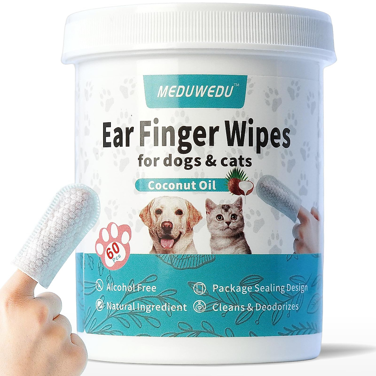 MEDUWEDU Ear Relief Finger Wipes & Dog Ear Cleaner & Eye Wipes& Dental Care Finger Wipes Kit