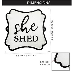 AuldHome Cast Iron She Shed Sign, Black-and-White Decorative Rustic Plaque