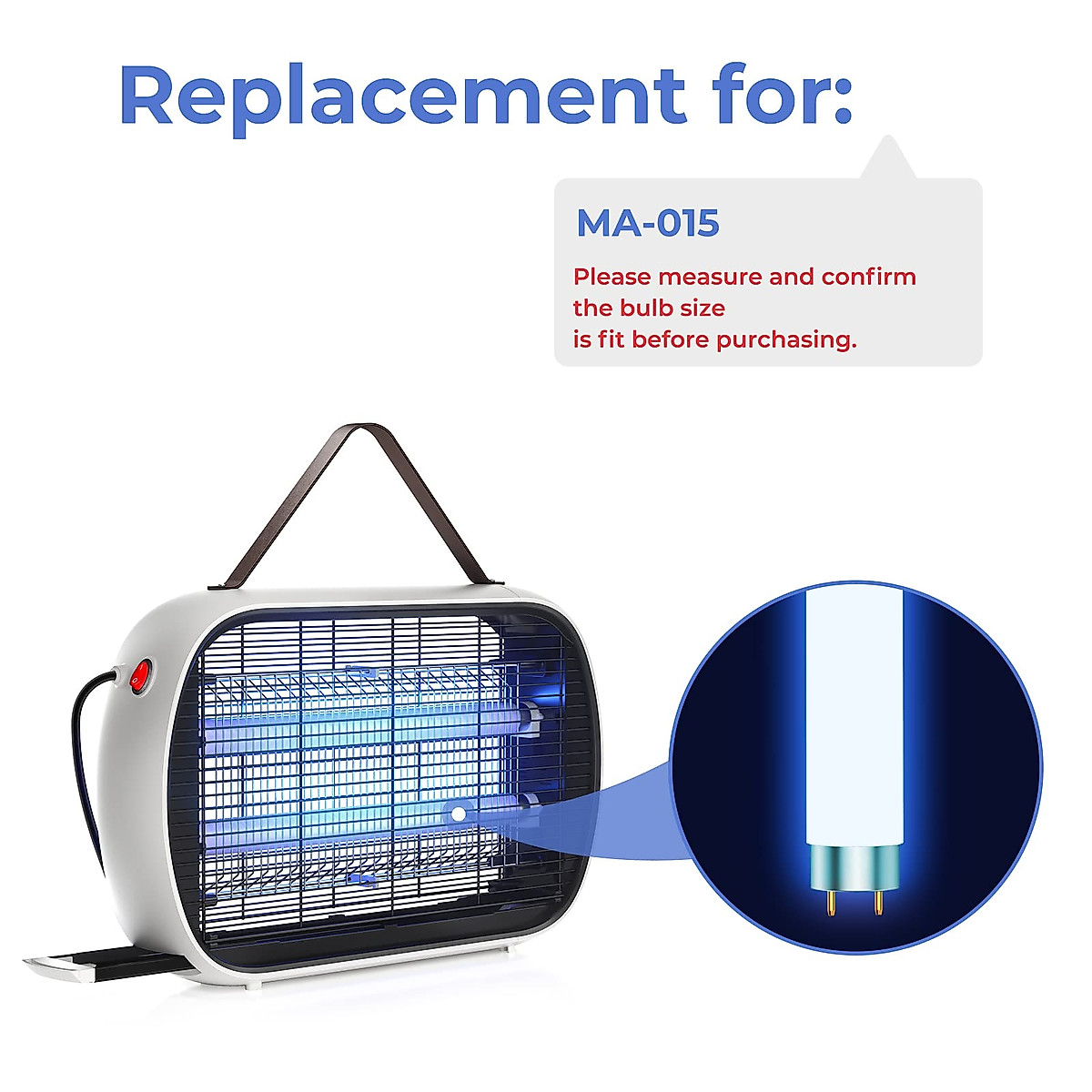 Buzbug Mosquito Killer Lamp Replacement Bulbs for Buzbug MA-015, Bug Zapper Light Bulb with 20W UV Light, 2000 Sq.ft Coverage, 5,000 Hours Lifespan, White, 2 Pack