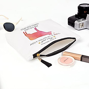 QIBAJIU Cow Gifts for Cow Lovers, Cow Stuff Merch Decor, Cow Gifts for Women Women, Christmas Birthday for Cow Lover Owners, Farmer, Breeder, Crazy Cow Lady Makeup Bag ?Wise Women Getting A Cow