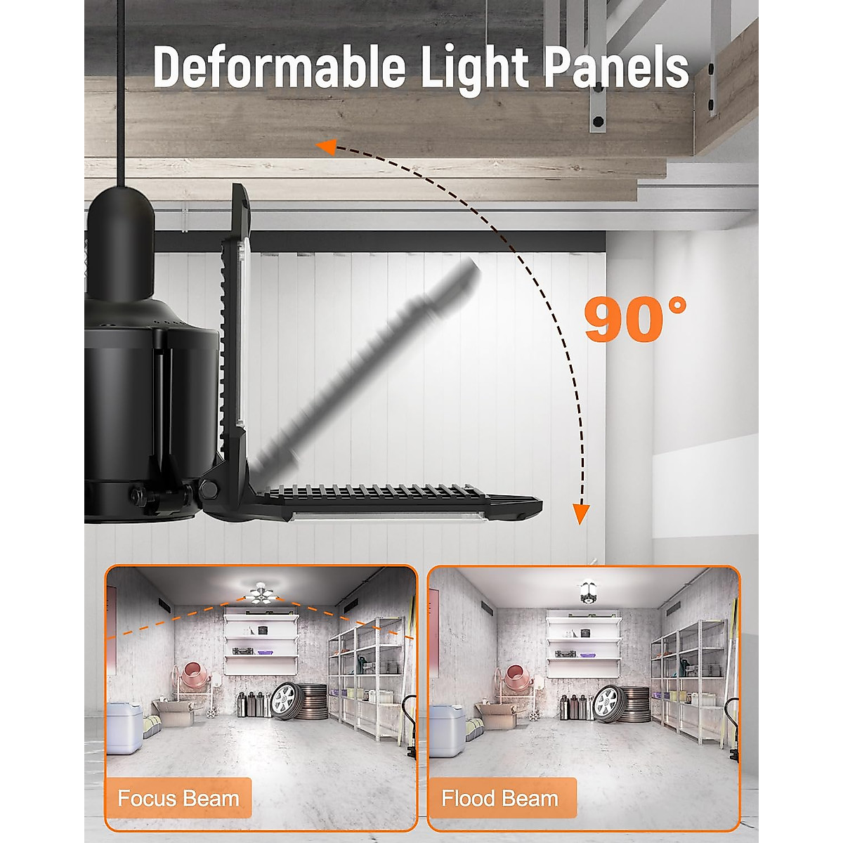 Adiding LED Garage Ceiling Light, 4 Pack 40000 Lm Bright Screw into E26 E27 Socket LED Basement Light with 6 Deformable Panels LED Shop Light 6500K for Pole Barn Workshop Attic Porch Storage Room