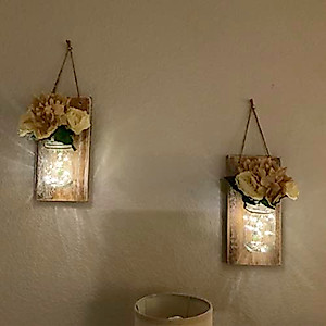 GBtroo Bathroom Mason Jar Wall Art Sconces Handmade fall decor Hanging Design Remote Control LED Fairy Lights Farmhouse Kitchen Decorations Wall Home Decor Living cuadros de pared de sala