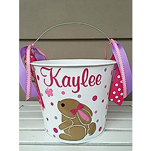 Personalized 5 quart Easter pail- girl bunny - Easter basket