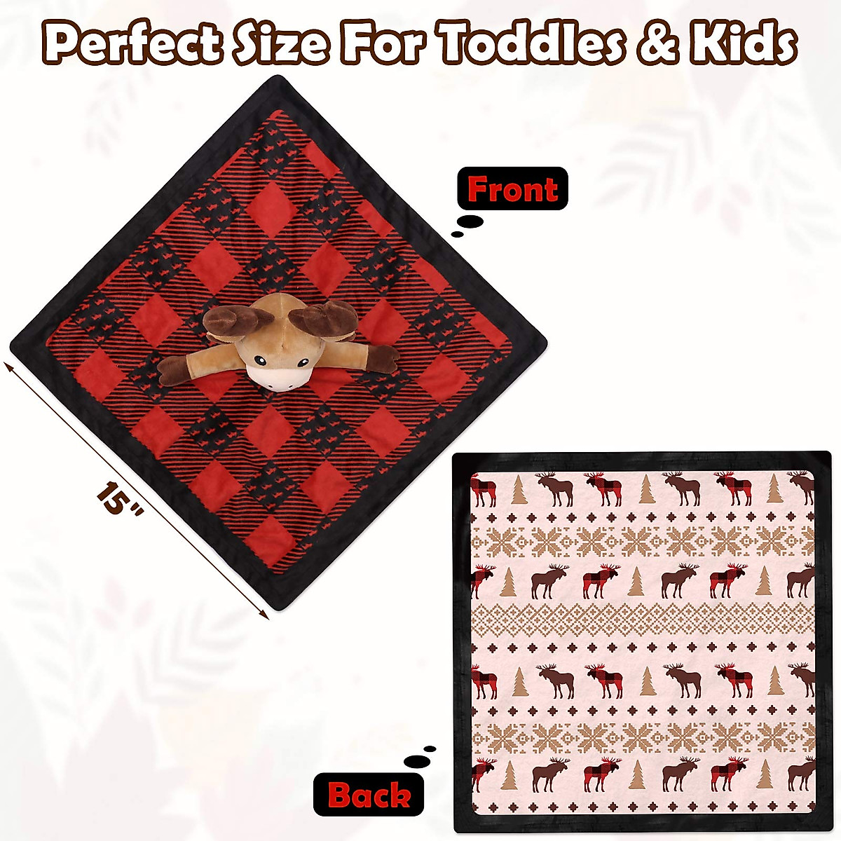 Eunikroko Moose Baby Lovey for Babies Animal Security Blanket Unisex Baby Snuggly Buffalo Plaid Animal Face Soft Bedding Plush Kids Baby Lumberjack Nursery Baby Shower Blanket Gift Ideas