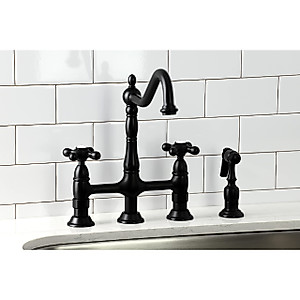 Kingston Brass KS1270AXBS Heritage Bridge Kitchen Faucet, 8-9/16" in Spout Reach, Matte Black