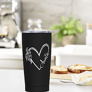 Yipaidel 20oz Stainless Steel Rose Tumbler - Vacuum Insulated Mug with Lid, Inspirational Auntie Gifts for Mom/Sister/Best Friend, Motivational Coworker Gifts for Mothers Day Christmas (Auntie Rose)