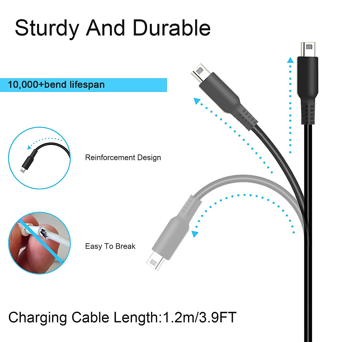 Toxaoii 3DS USB Charger Cable, Power Charging Cord Compatible with Nintendo New 3DS XL/New 3DS/ 3DS XL/ 3DS/ New 2DS XL/New 2DS/ 2DS XL/ 2DS/ DSi/DSi XL, Black
