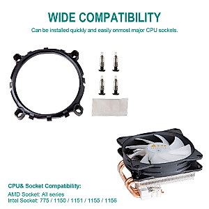 GOLDEN FIELD Z100 CPU Air Cooler 4 Heatpipes Heatsink 95W Radiator with 120mm Low Profile LED Fan for Intel LGA1151 and AMD AM4