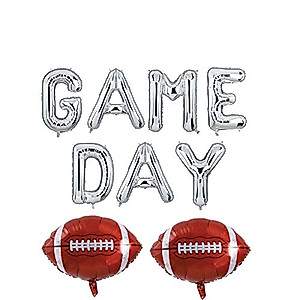 Hall & Perry Game Day Football Balloon Kit with Mylar Letters and Footballs and Latex White Green and Black Balloons
