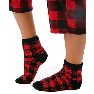 #followme Printed Microfleece Button Front PJ Pant Set with Socks 6370-10195-S, Red Black - Buffalo Plaid