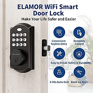 WiFi Smart Lock, Keyless Entry Door Lock with Remote Unlock, Easy to Install, Electronic Deadbolt with Voice Control, Security Door Lock Great for Front Door Home Use
